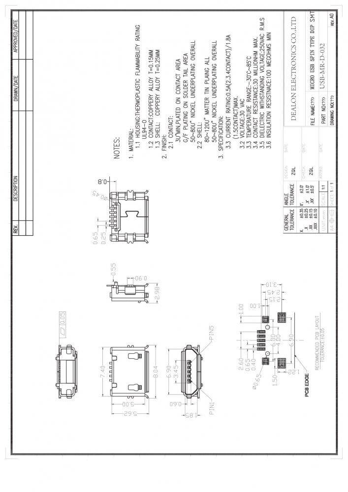 DEALON USB-MR-D-032 technical drawing