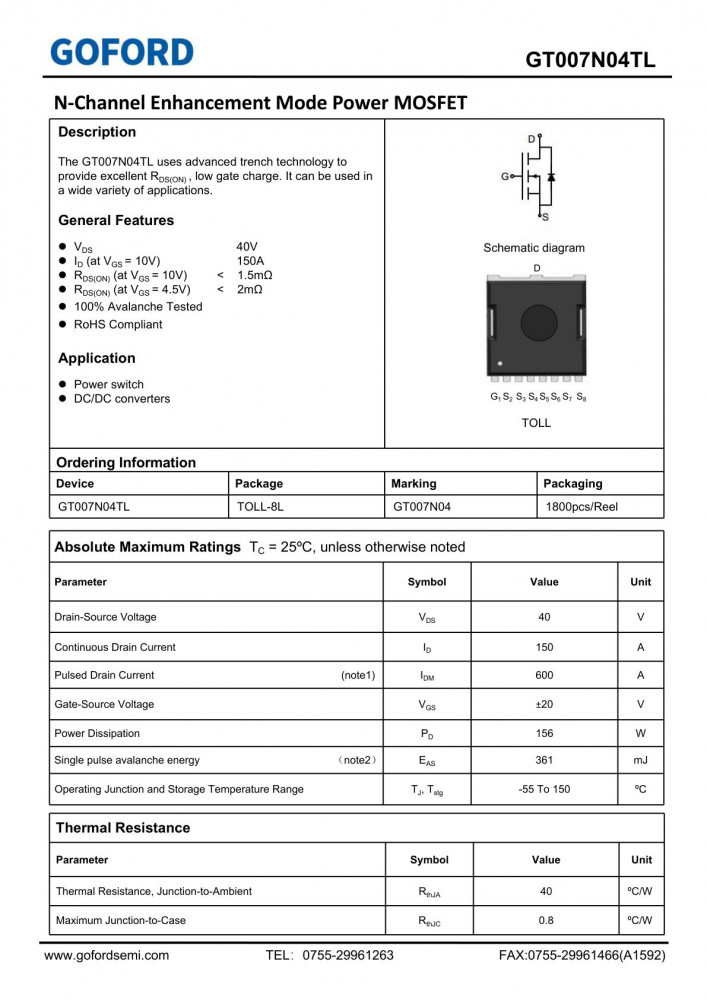 GT007N04TL datasheet page 1