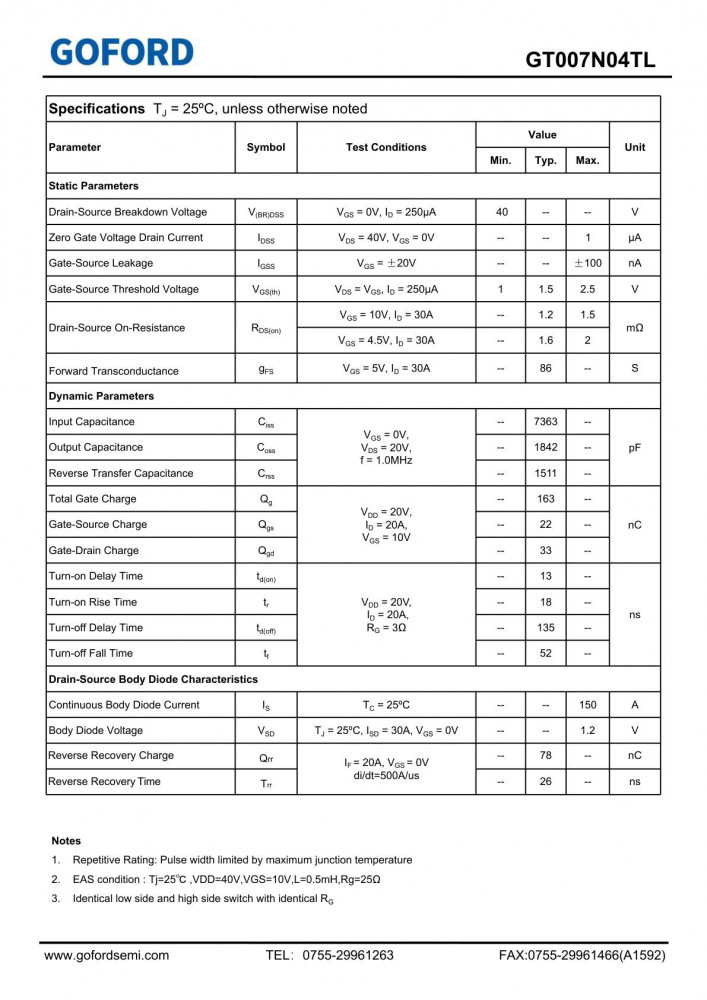 GT007N04TL datasheet page 2