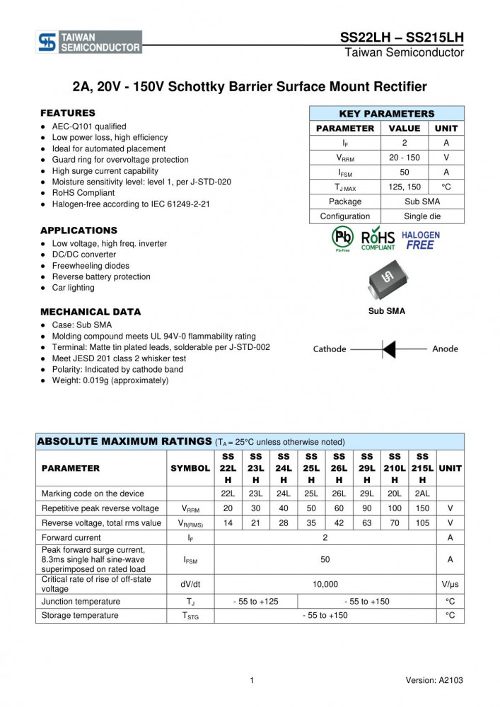 SS22LH datasheet page 1