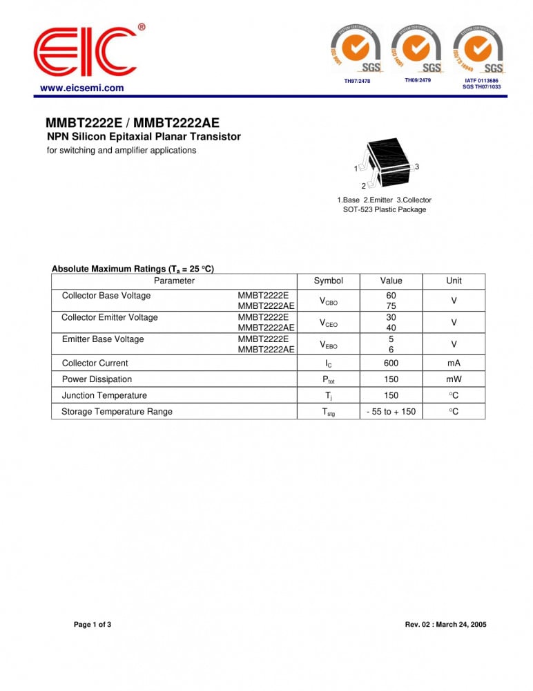 MMBT2222AE datasheet page 1