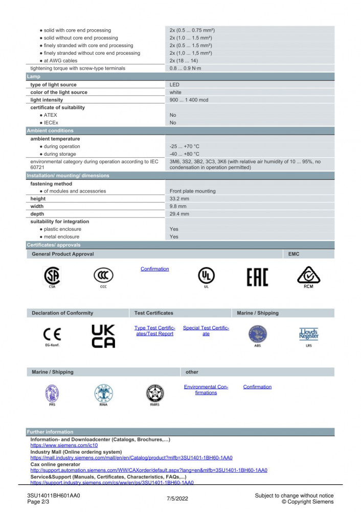 Technical document page 2 for the LED module