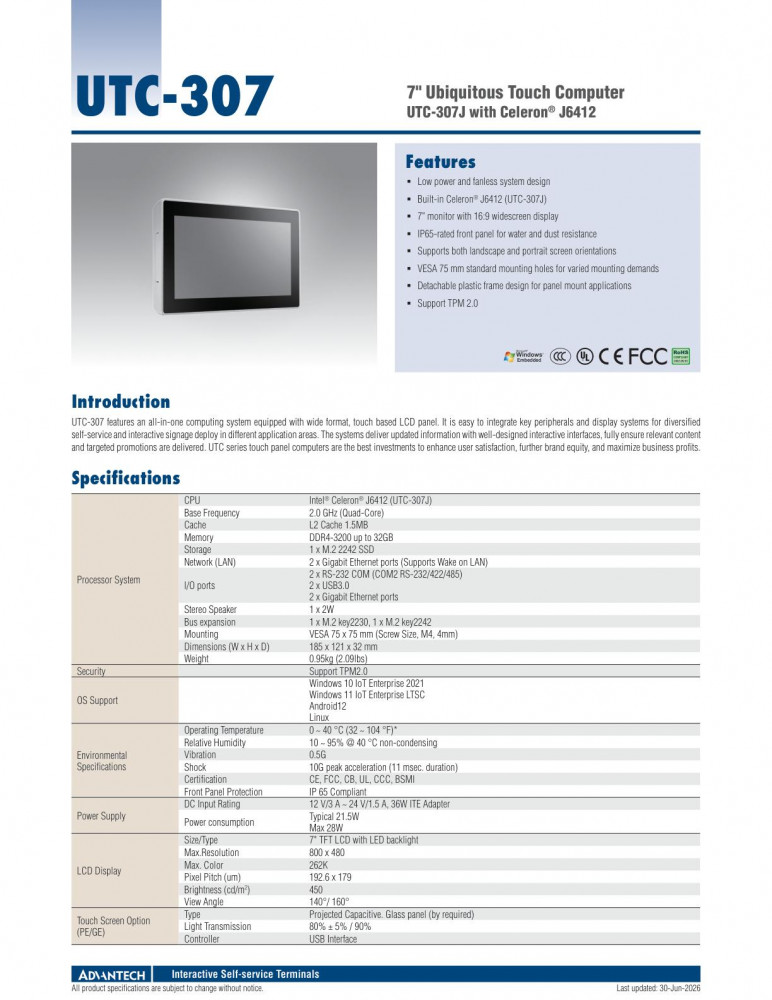 UTC-307J technical document page 1