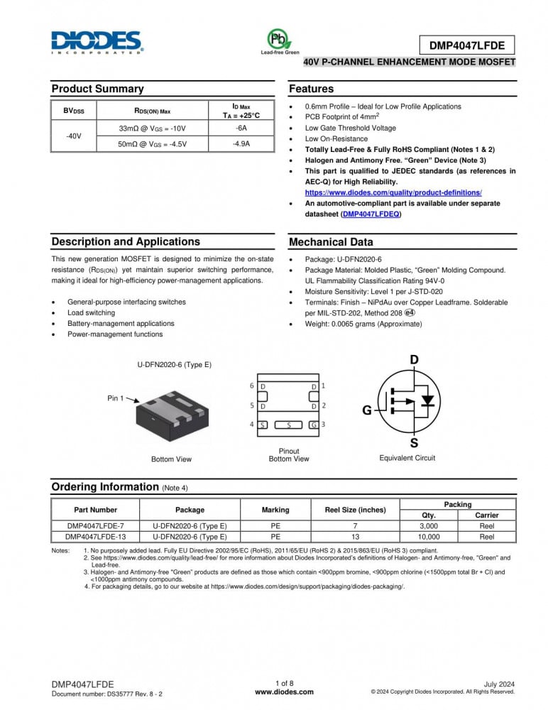 DMP4047LFDE-7 datasheet page 1