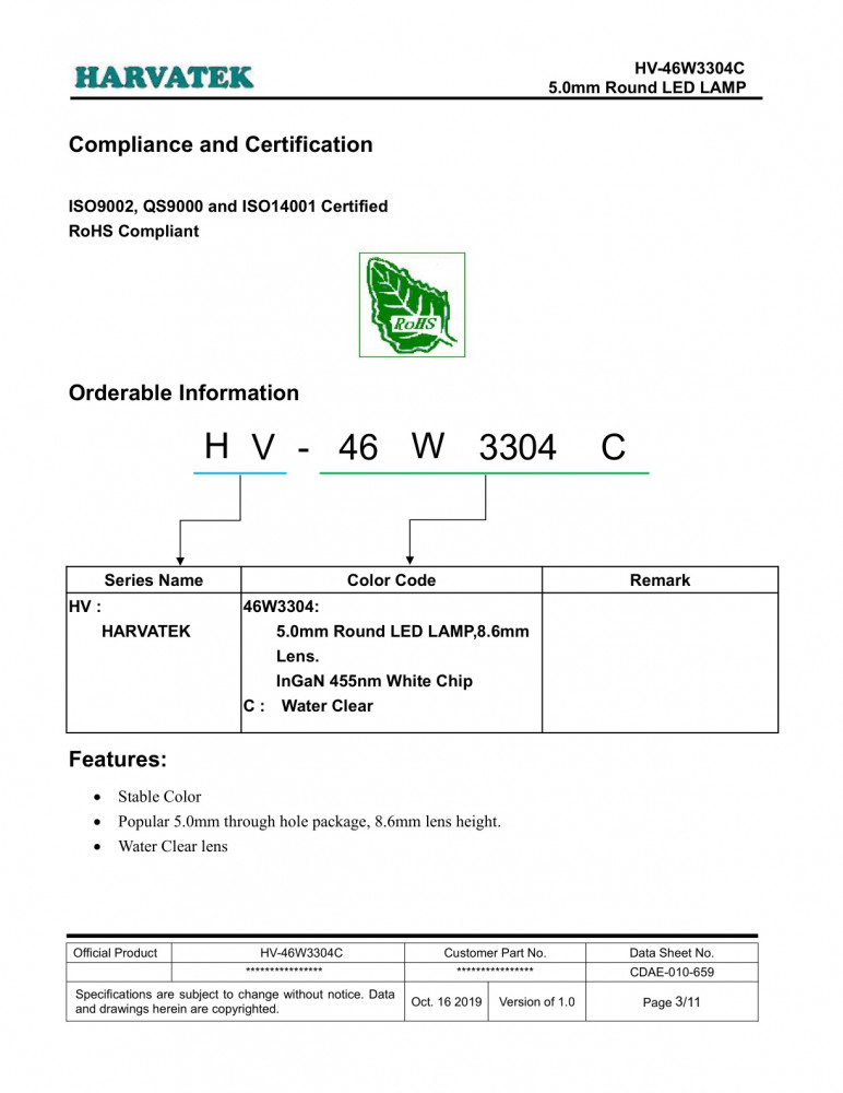 HV-46W3304C datasheet page 3