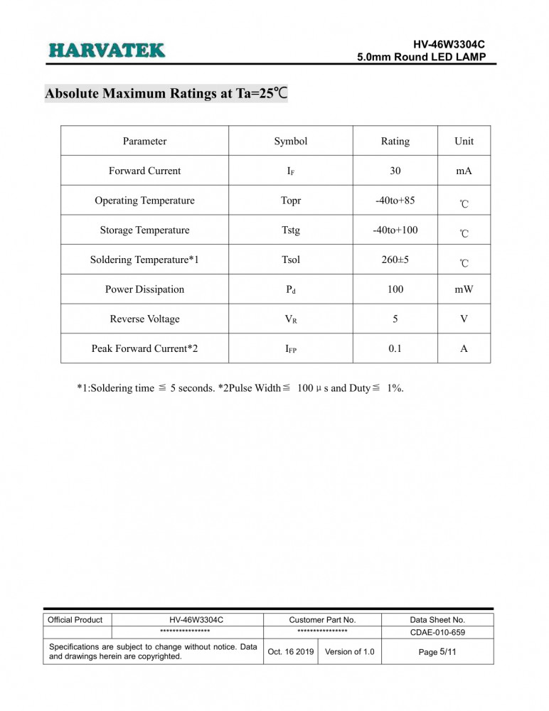 HV-46W3304C datasheet page 5