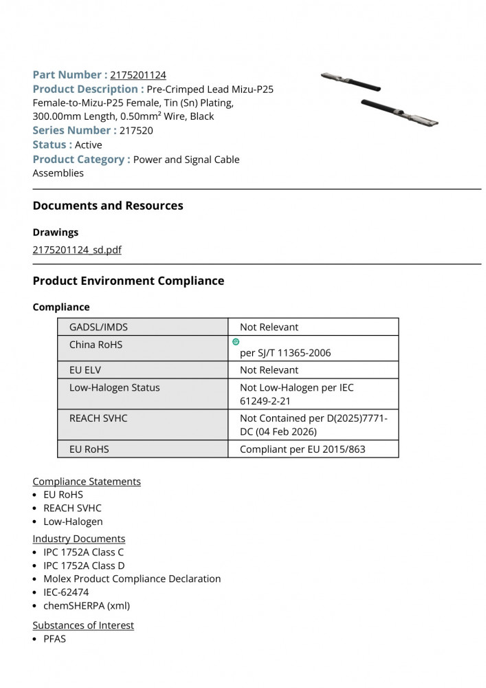 MOLEX product drawing page 1