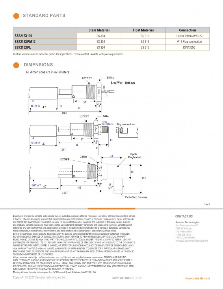 SSF215 series technical document, page 2