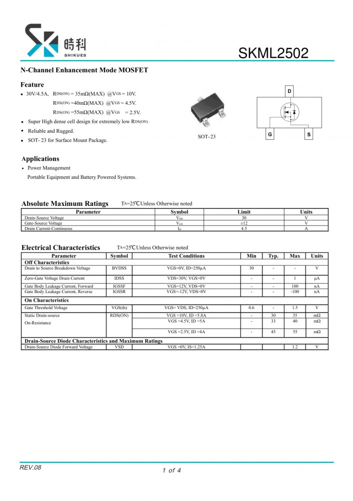 SKML2502 datasheet page 1
