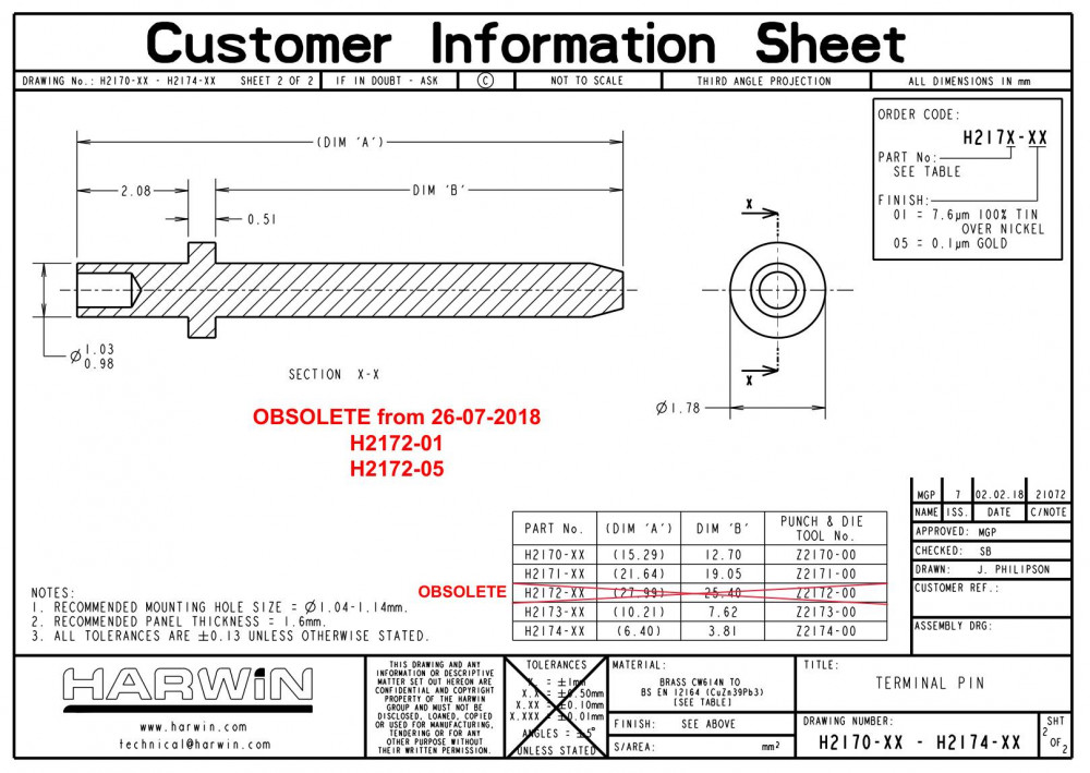 Harwin H2171-05 technical drawing document
