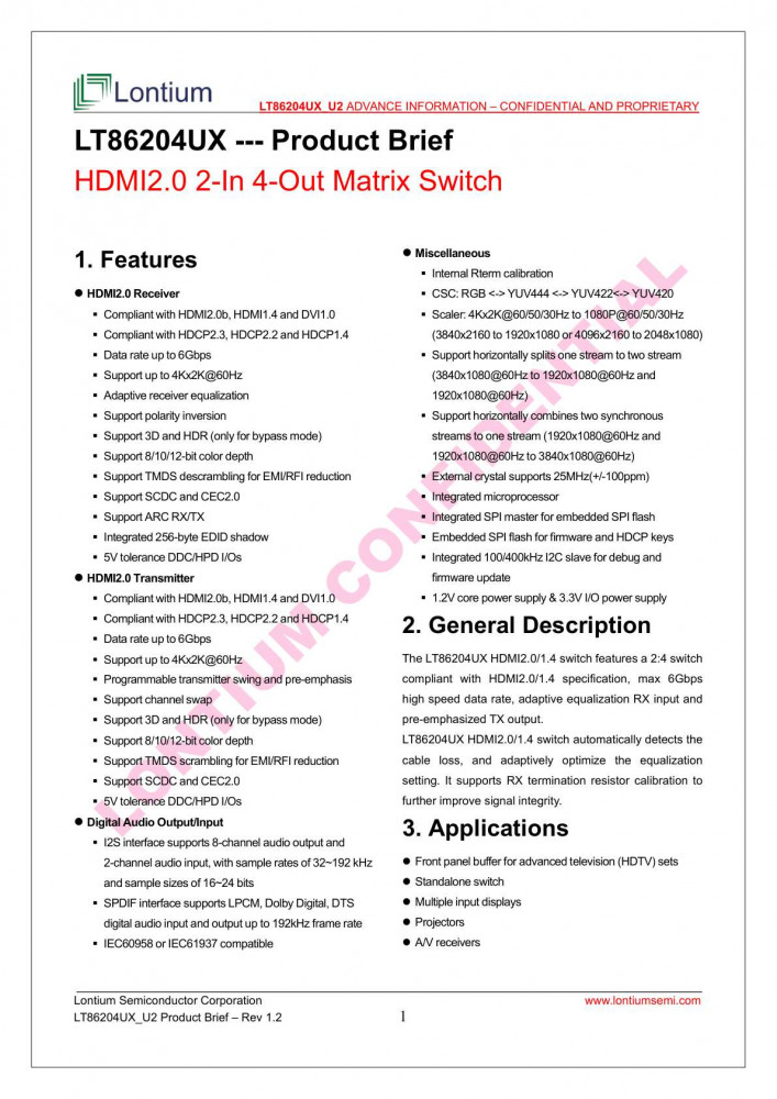 LT86204UX product documentation page 1
