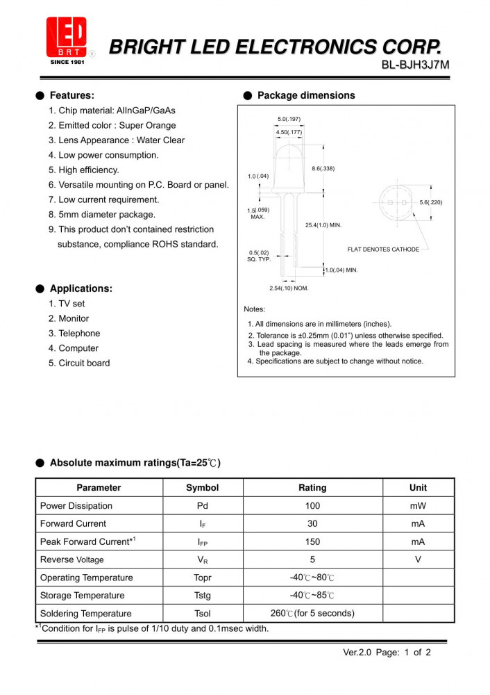BL-BJH3J7M datasheet page 1