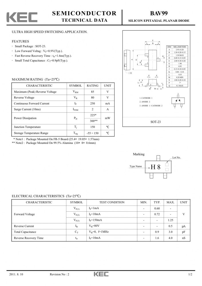 BAV99-RTK/P datasheet page 1