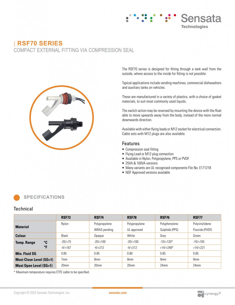 RSF70 series technical document page 1