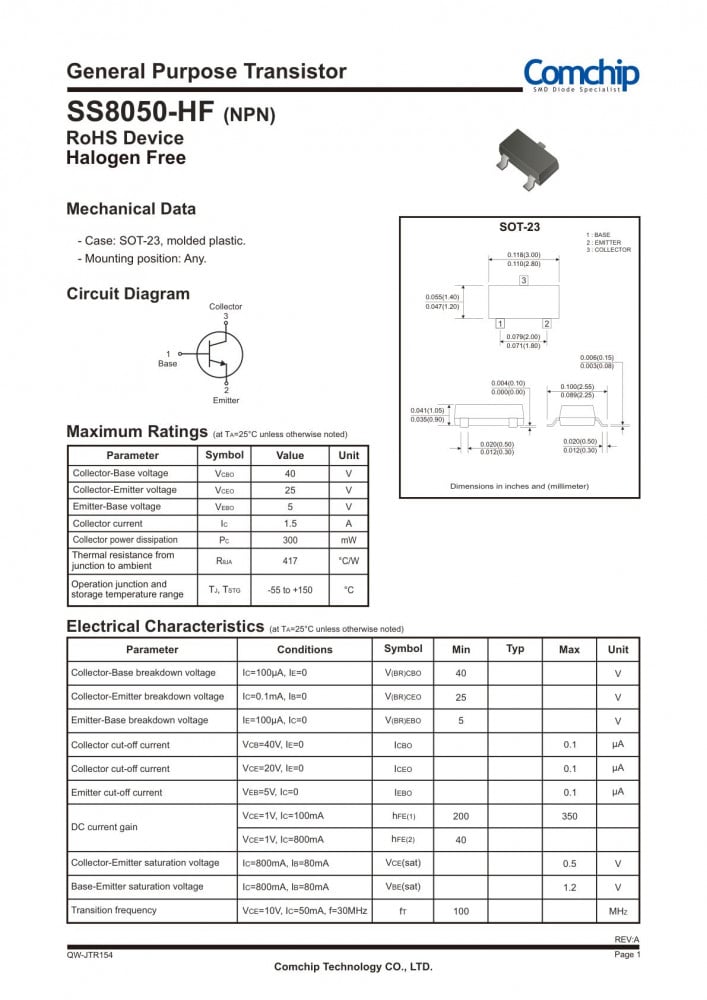SS8050-HF datasheet page 1