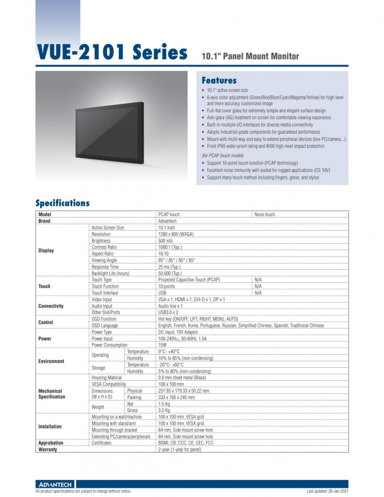 ADVANTECH VUE-2101 technical document page 1