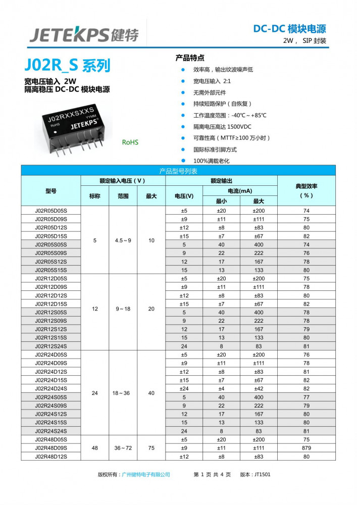 JETEKPS J02R_S series datasheet page 1