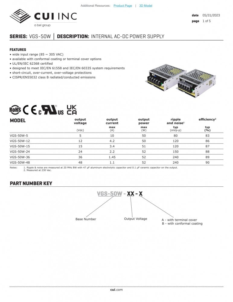 CUI VGS-50W-24 datasheet page 1