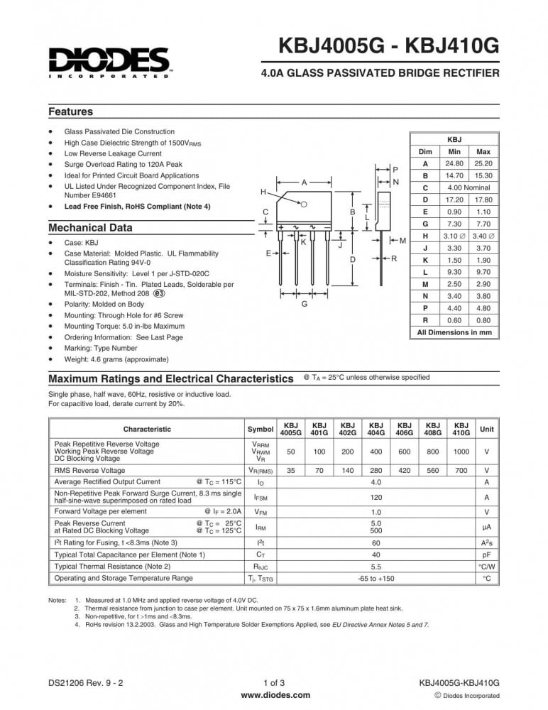 KBJ406G datasheet page 1