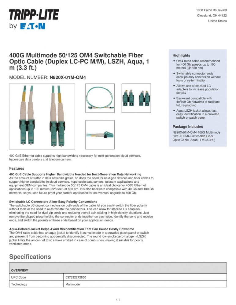 EATON N820X-01M-OM4 technical document page 1