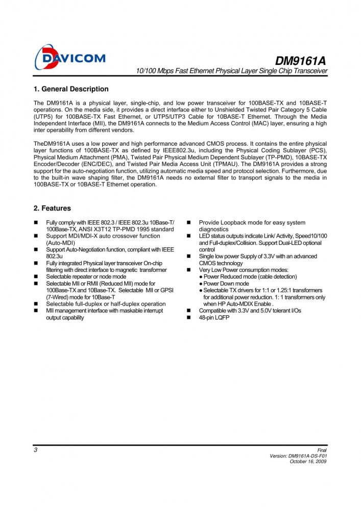 DM9161A datasheet page 3