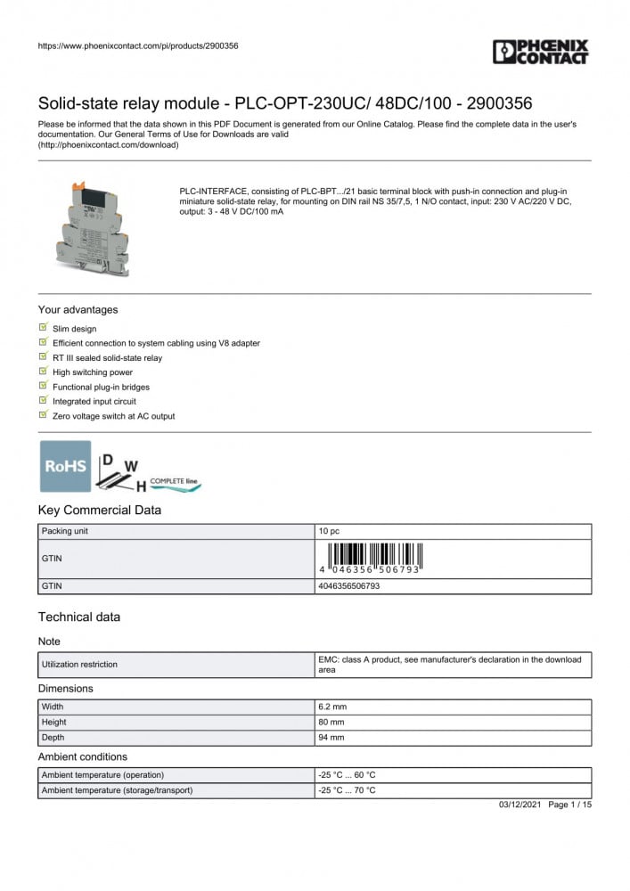 Phoenix Contact 2900356 documentation page 1