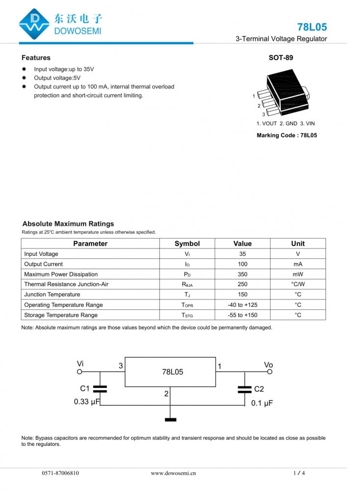 DOWO 78L05 datasheet page 1