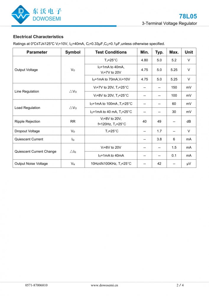 DOWO 78L05 datasheet page 2