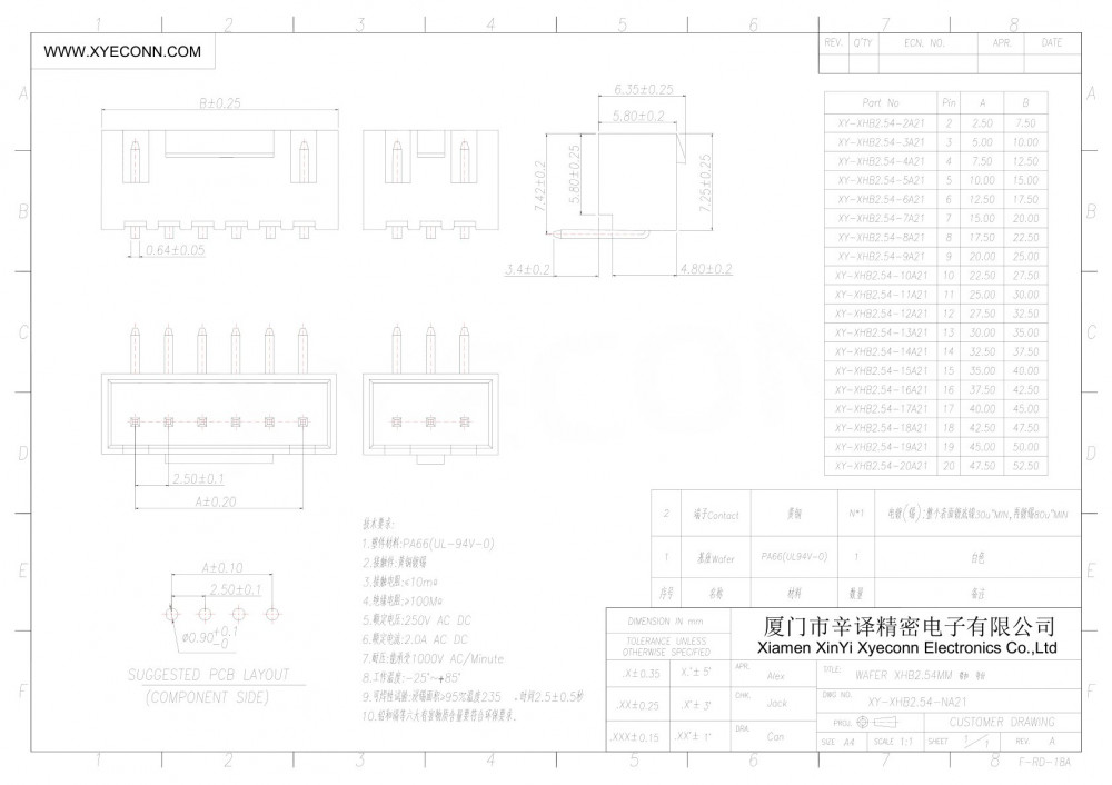 XY-XHB2.54-3A21 technical drawing preview