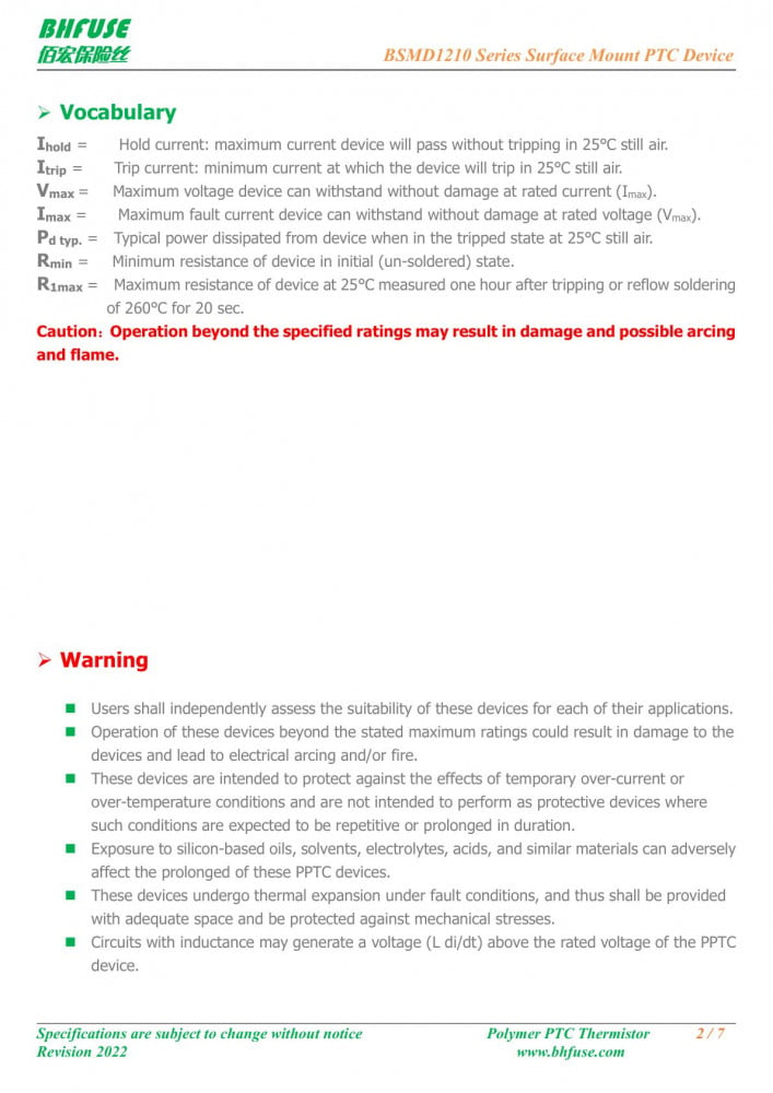 BHFUSE BSMD1210 datasheet page 2
