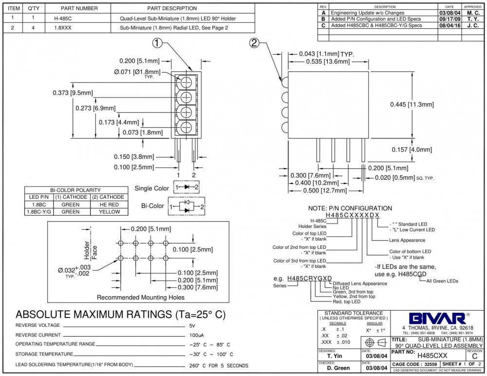 BIVAR H485CBC technical drawing page 1