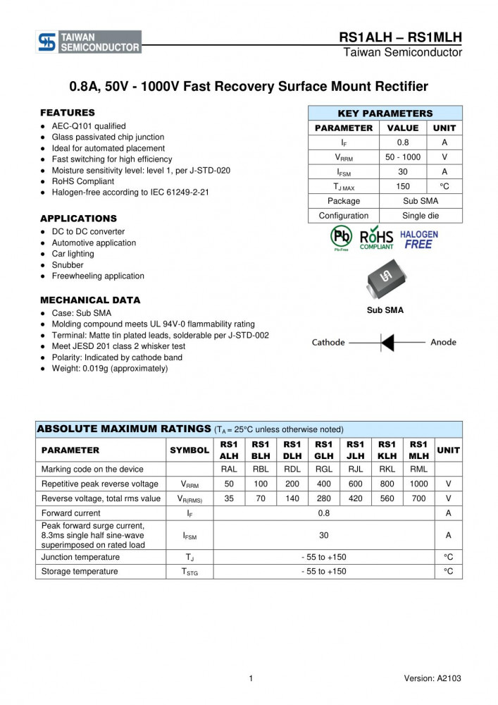 RS1DLH technical document page 1