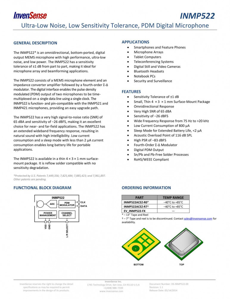 INMP522 technical document preview, page 1