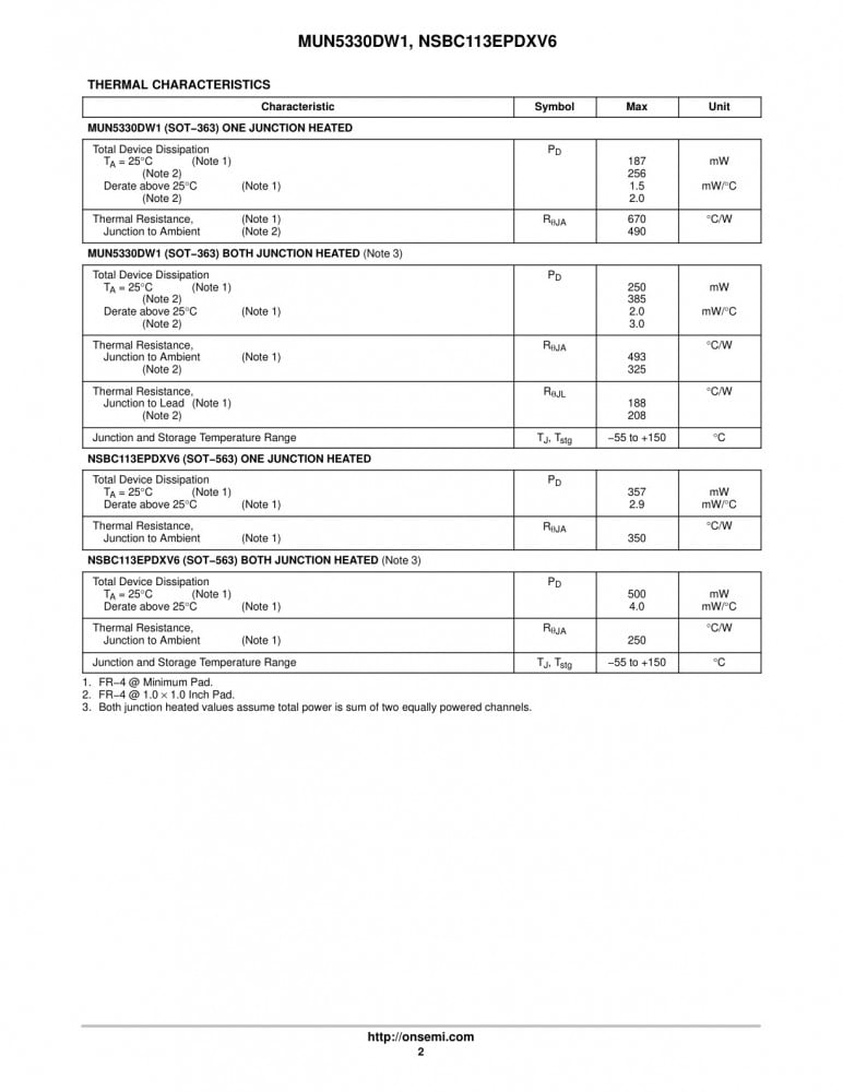 MUN5330DW1T1G datasheet page 2