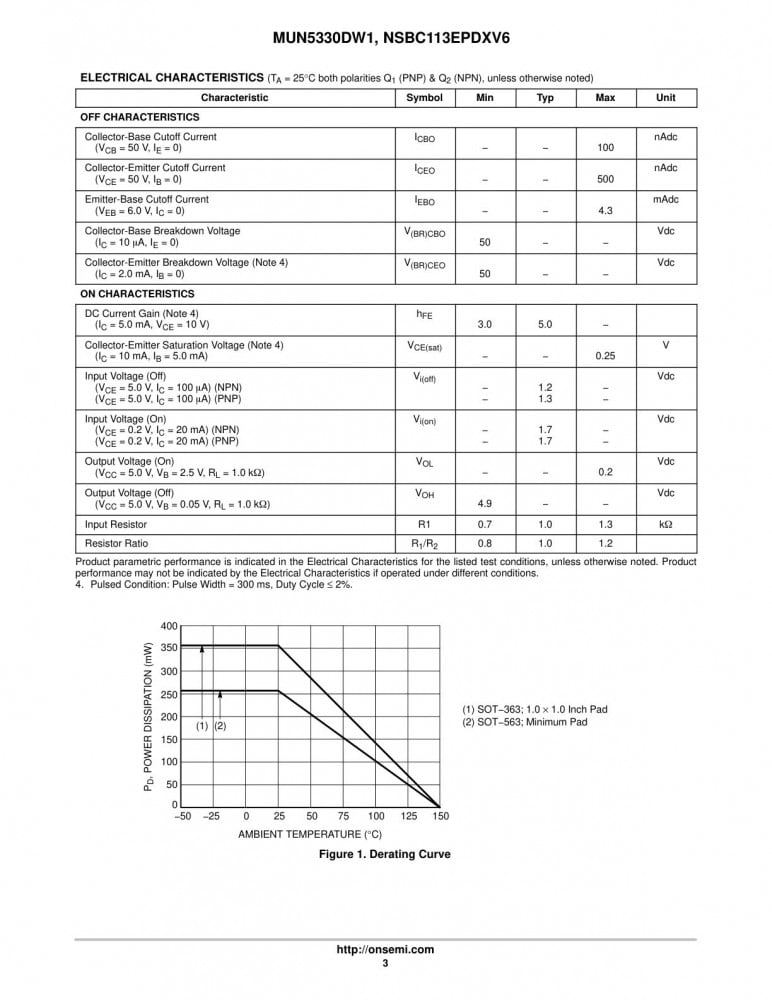 MUN5330DW1T1G datasheet page 3