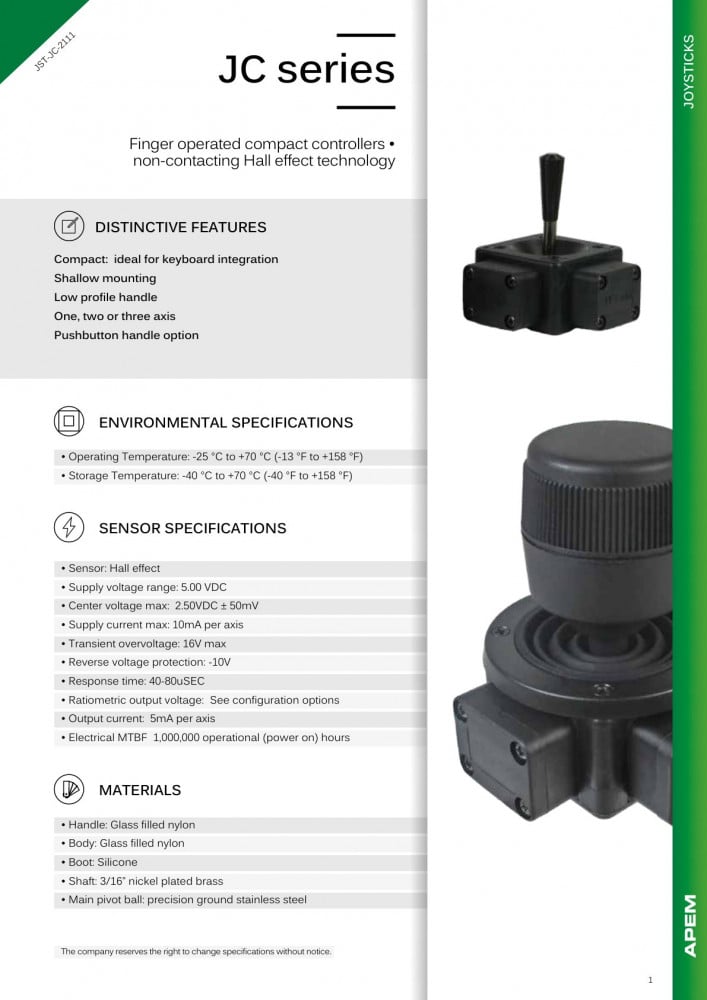 APEM JC series datasheet page 1