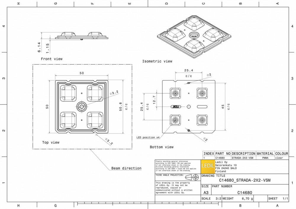 LEDiL STRADA-2X2-VSM, part C14680, technical drawing