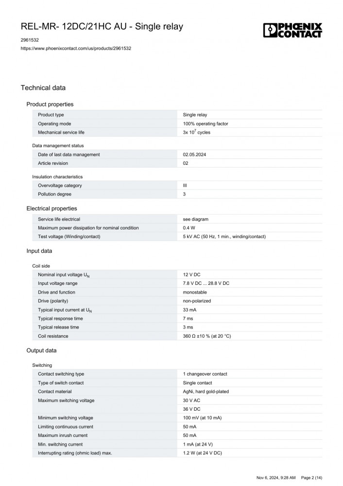 Phoenix Contact 2961532 technical document page 2