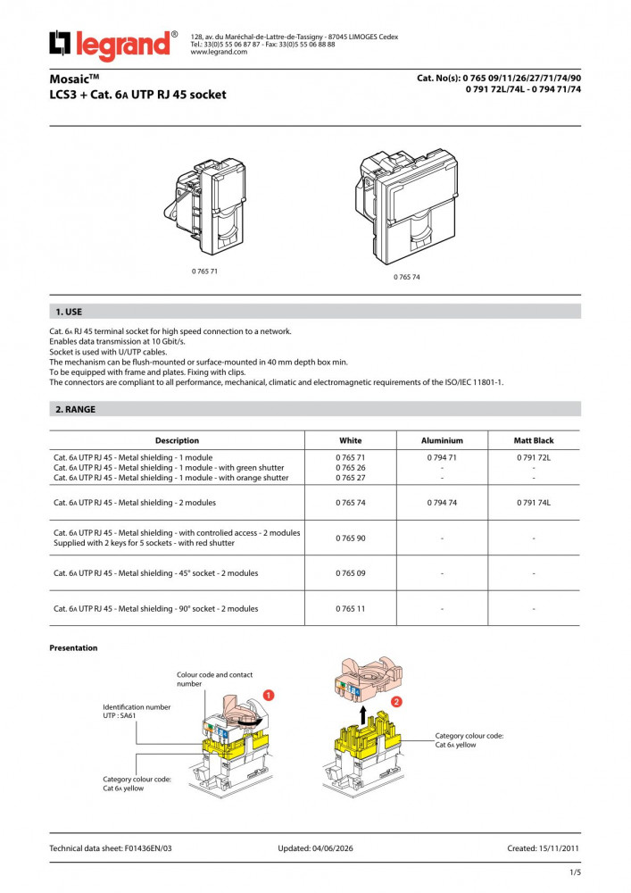 Legrand product documentation, page 1