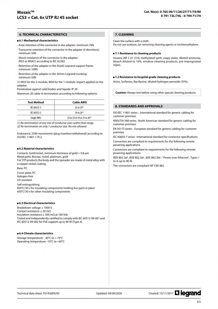 Legrand product documentation, page 3