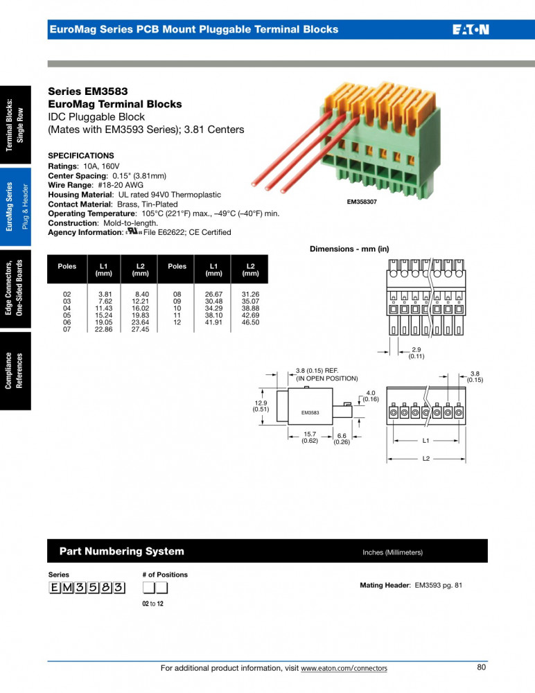 EATON EM3583 EuroMag terminal block technical document