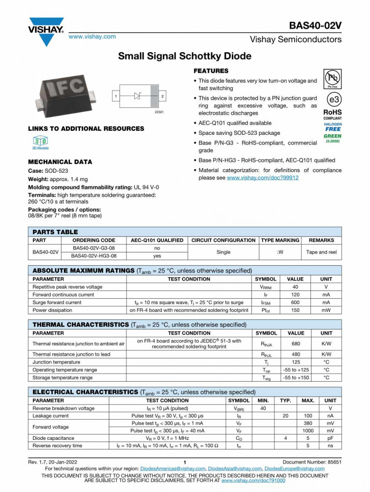 BAS40-02V- datasheet page 1