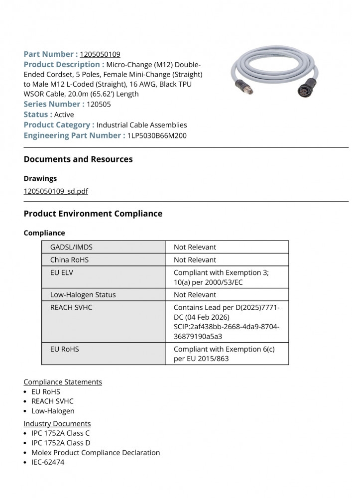 MOLEX product drawing, page 1