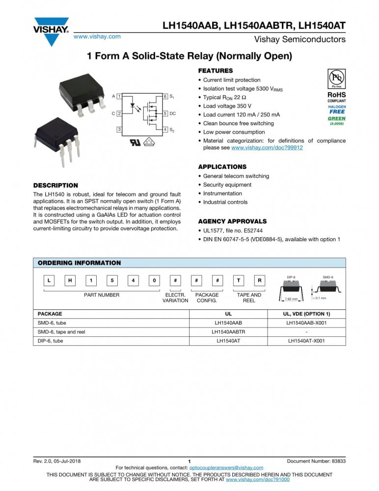 LH1540 datasheet page 1