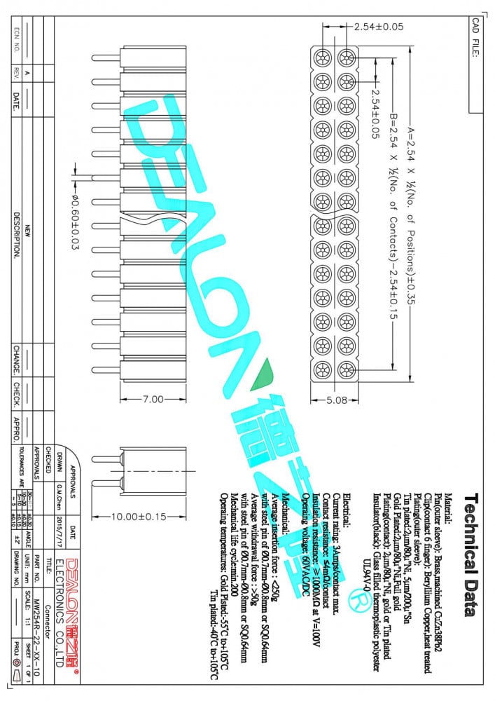 DEALON MW254R-22-14-10 connector drawing