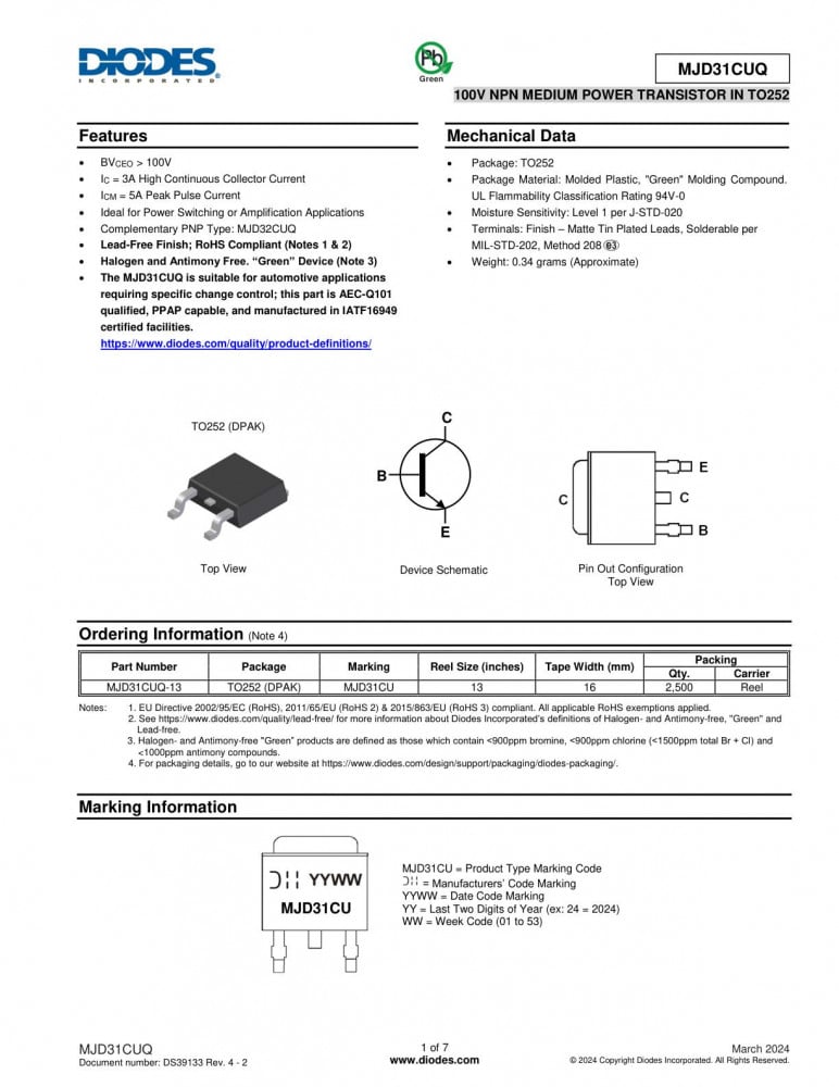 MJD31CUQ-13 datasheet page 1