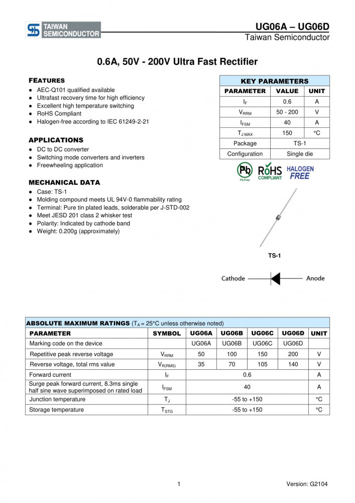 UG06D datasheet page 1