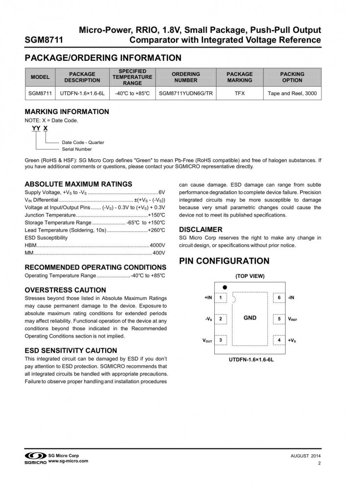 SGM8711 datasheet page 2
