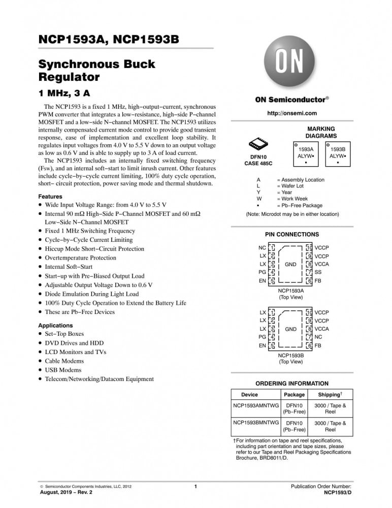 NCP1593AGEVB document page 1