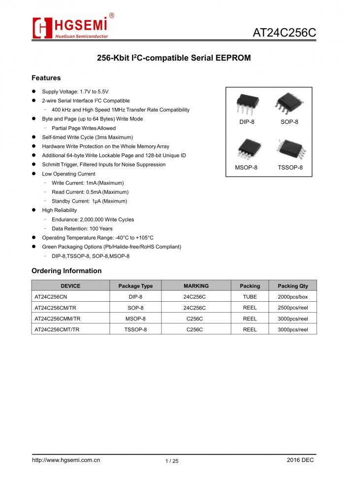 AT24C256CN datasheet page 1